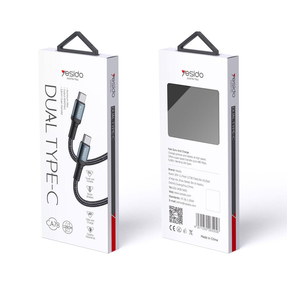 Yesido Кабел за телефон Type-C към Type-C, 120 см, CA-78 15146410 на топ цена — Home Max | ex Baumax