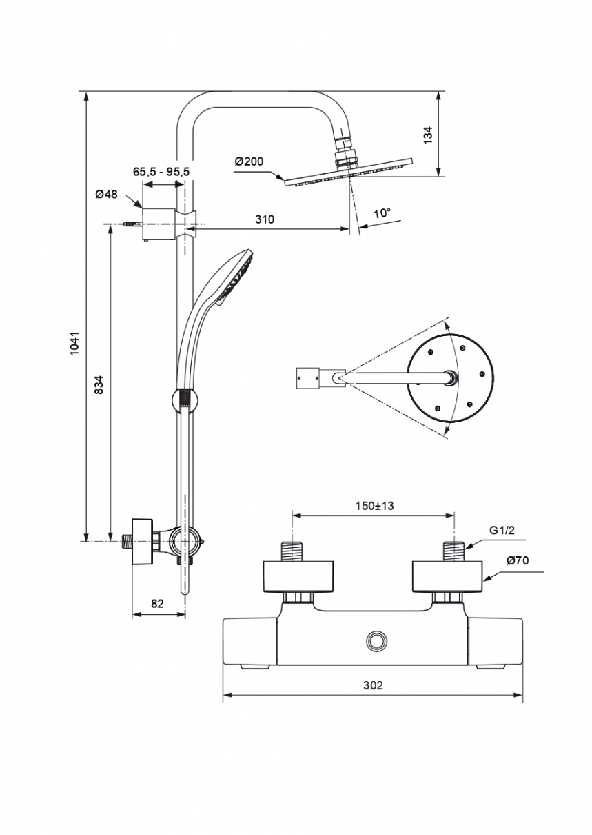Душ система със стенен термостатен смесител OPTILINE T2000, кръгла пита ...